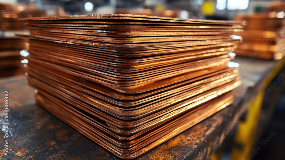 Neatly Stacked Copper Plates with Rounded Edges. Copper plates with ...