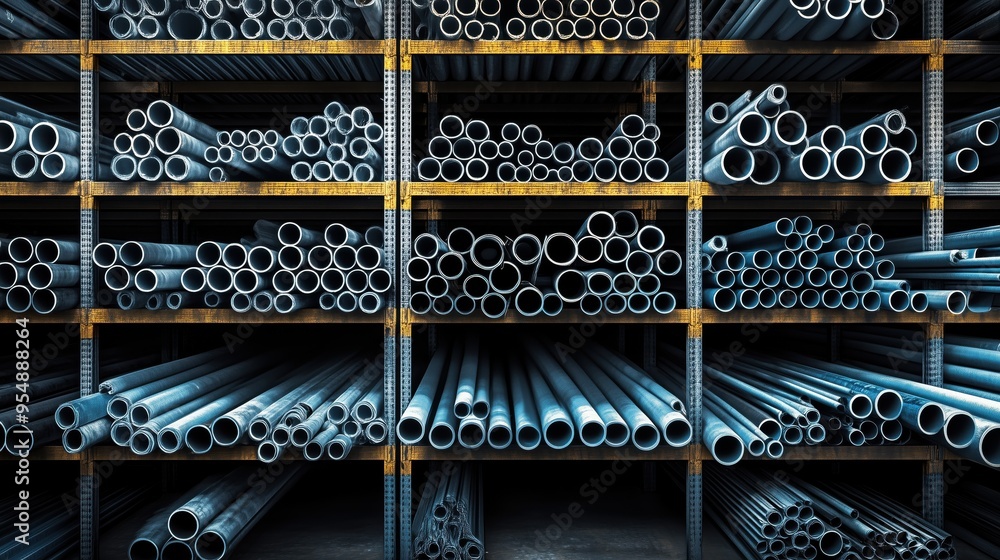 Industrial Shelving with Metal Tubes and Pipes. Well-organized ...