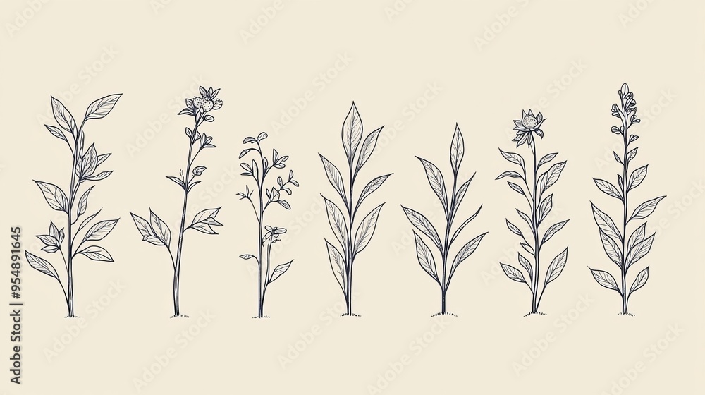 An intricate single-line drawing illustrating the life cycle of a plant ...