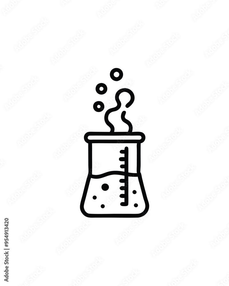 Editable stroke vector of a beaker bubbling with chemical reaction ...