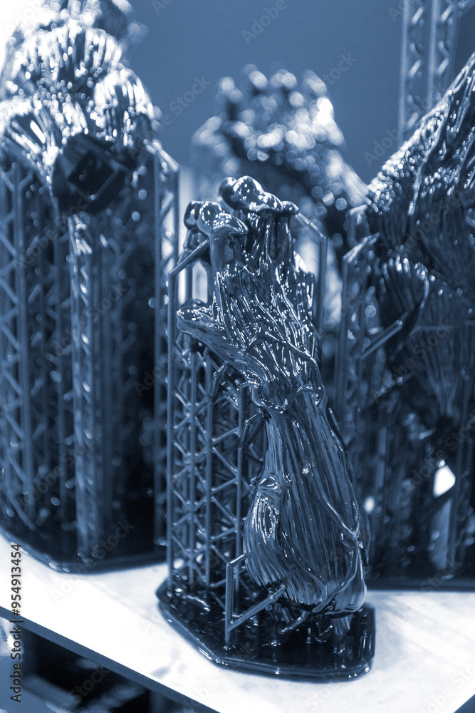 Model of hand printed on a 3D printer from black rubber, close-up. Part ...