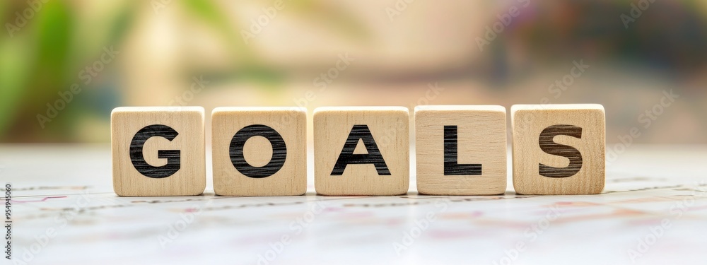 goal, and plan, wooden blocks with text goals on a light background ...