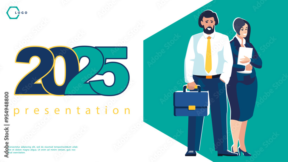 2025. Happy New Year 2025. Elegant blue and yellow font. Presentation ...