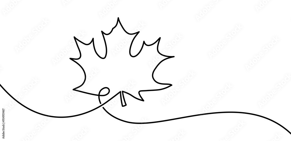 Simple line drawing of a maple leaf connected to a flowing line ...