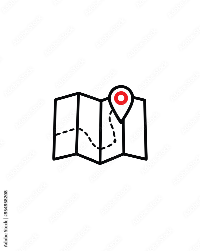 Editable stroke vector of a folded map with a route. Stock Vector ...