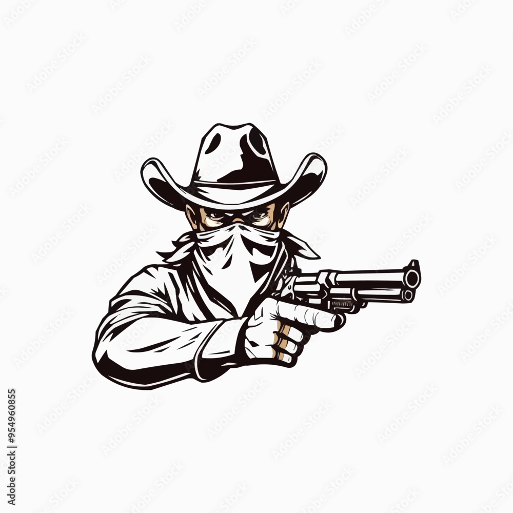 Cowboy with gun mascot logo. Cool bandit cowboy logo design, Western ...