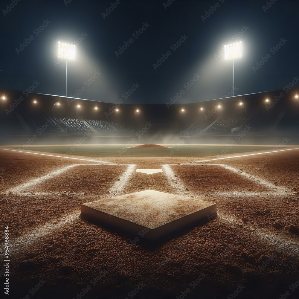 Baseball Stadium Stock Photo | Nighttime Sports Arena | Baseball Field ...