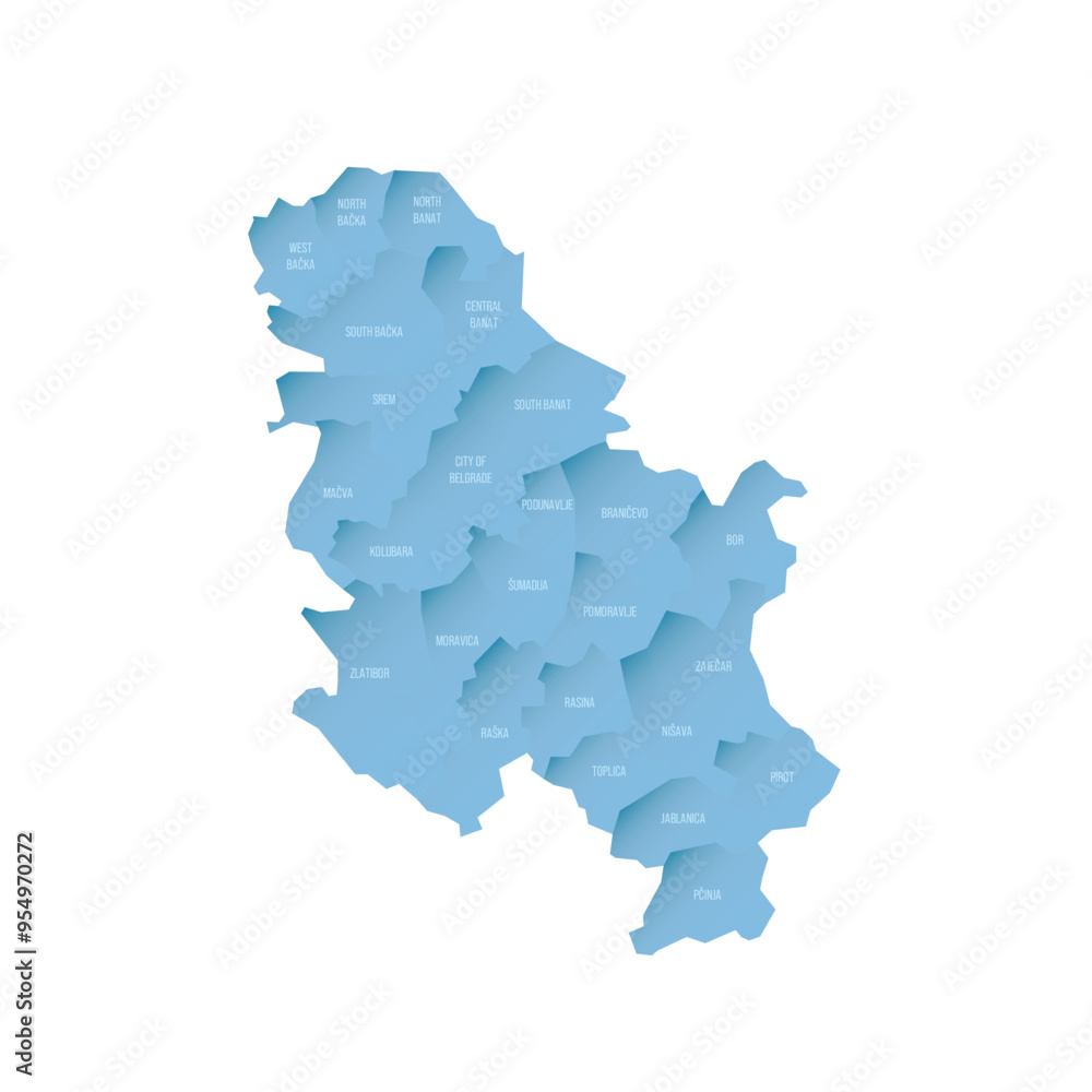Serbia political map of administrative divisions - okrugs and ...