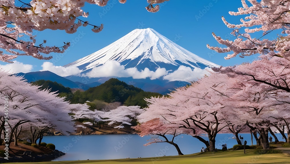 Capture the breathtaking beauty of Japan’s iconic Mount Fuji, framed by ...