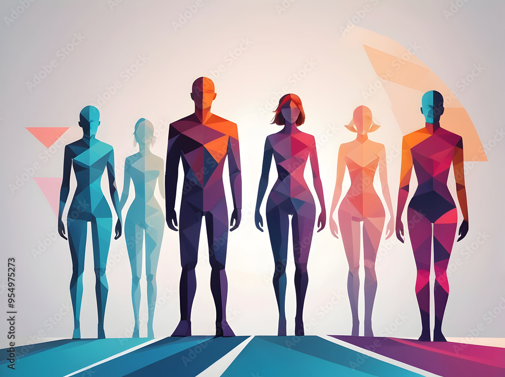 Abstract human figures of various designs, such as geometric shapes or ...