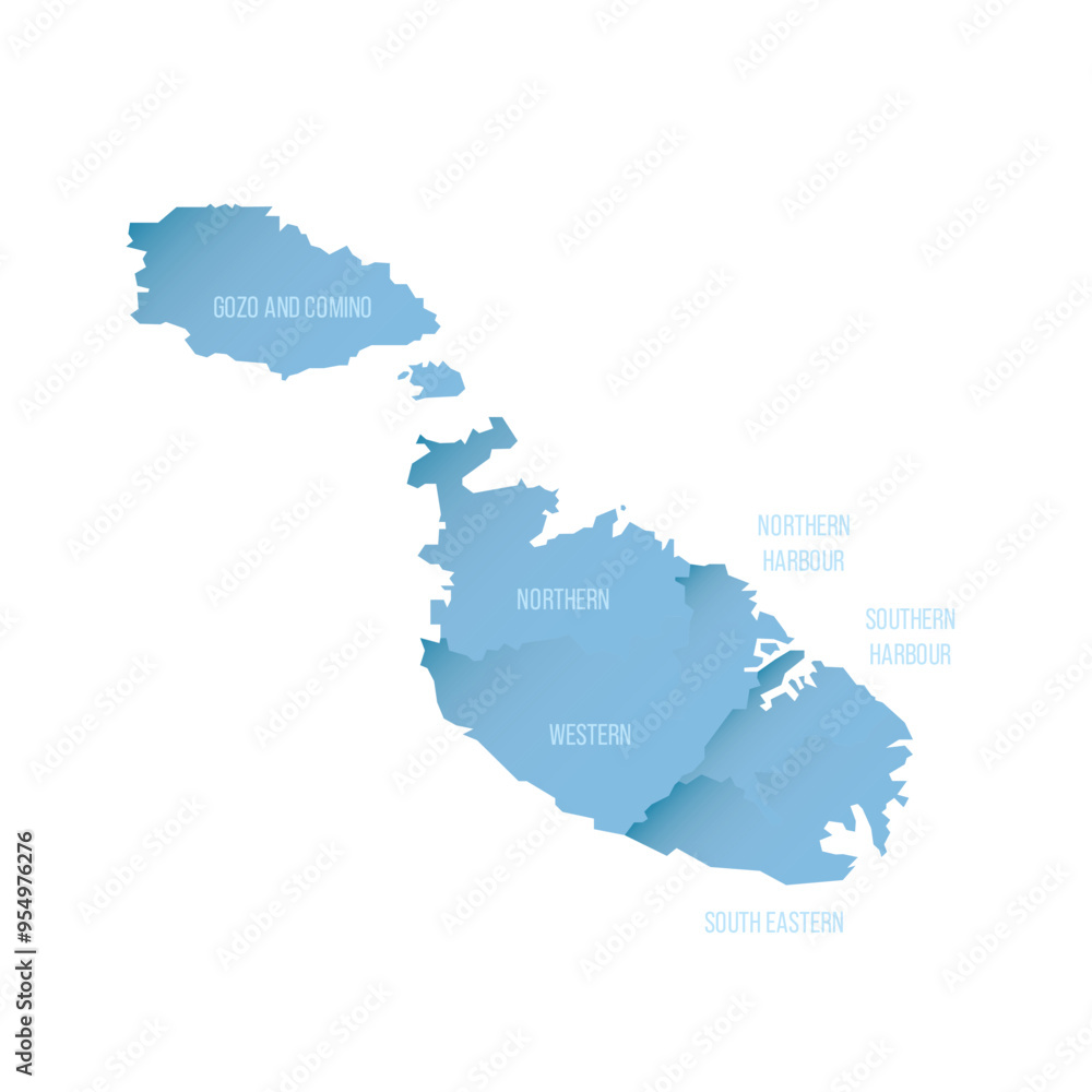 Malta political map of administrative divisions - regions. Shaded ...