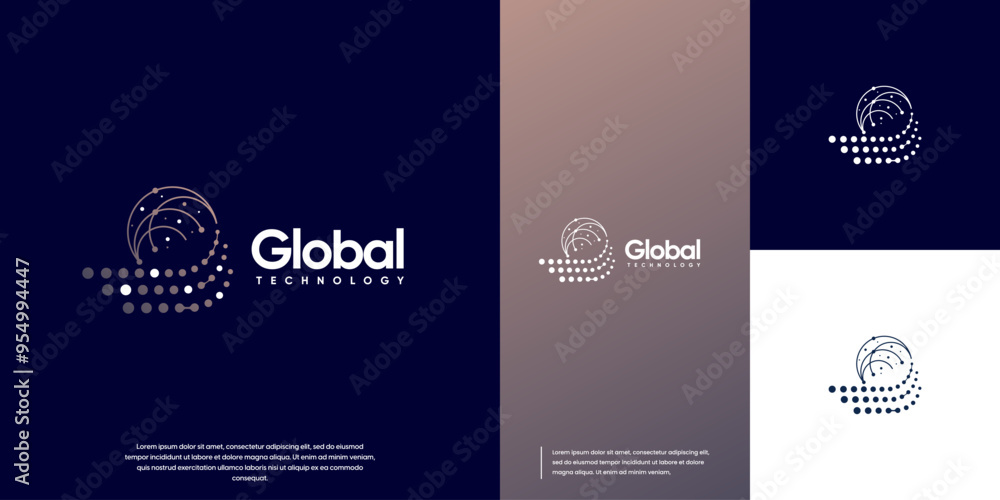 Global technology logo with modern style, abstract digital connection ...