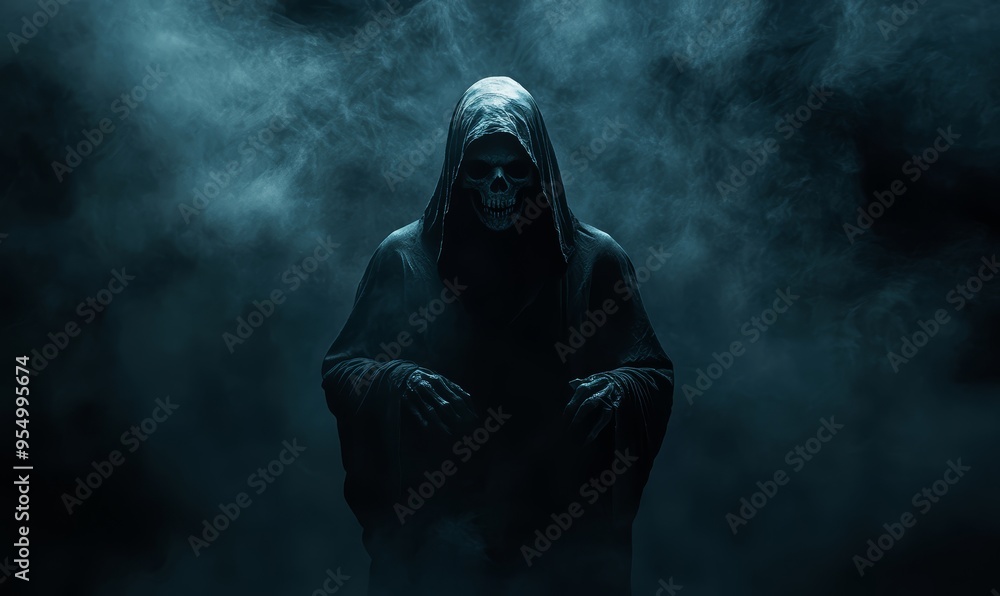 Grim reaper with smoky background. Halloween and horror concept. Scary ...