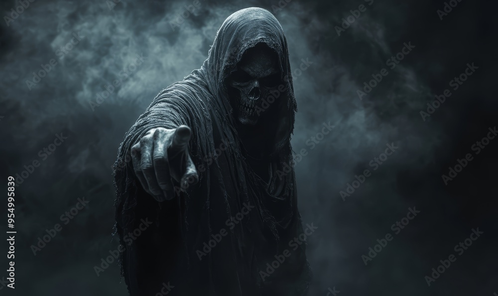 Grim reaper with smoky background. Halloween and horror concept. Scary ...