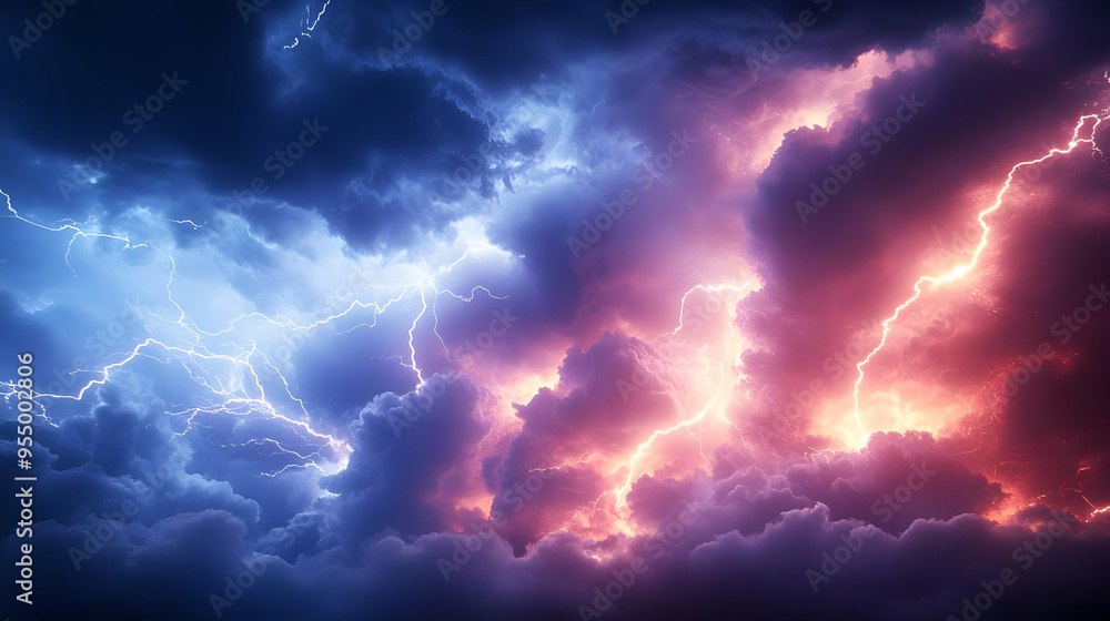 Dramatic Lightning Bolts Strike Through Dark Clouds, Bright Flash of ...