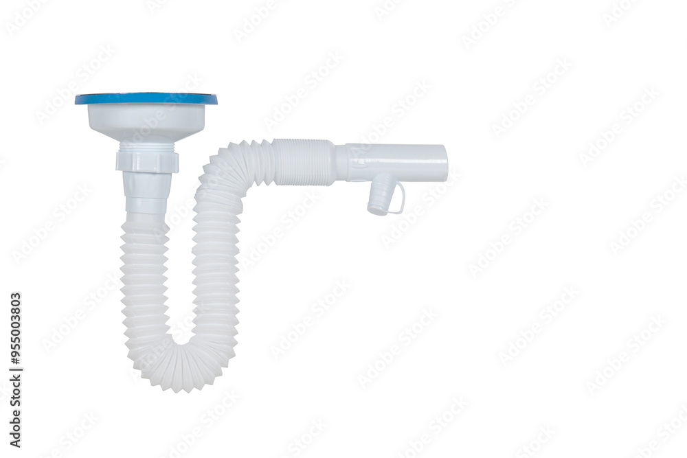 Flexible Sink Drain Pipe: White Plastic Plumbing Trap with Blue Cap ...