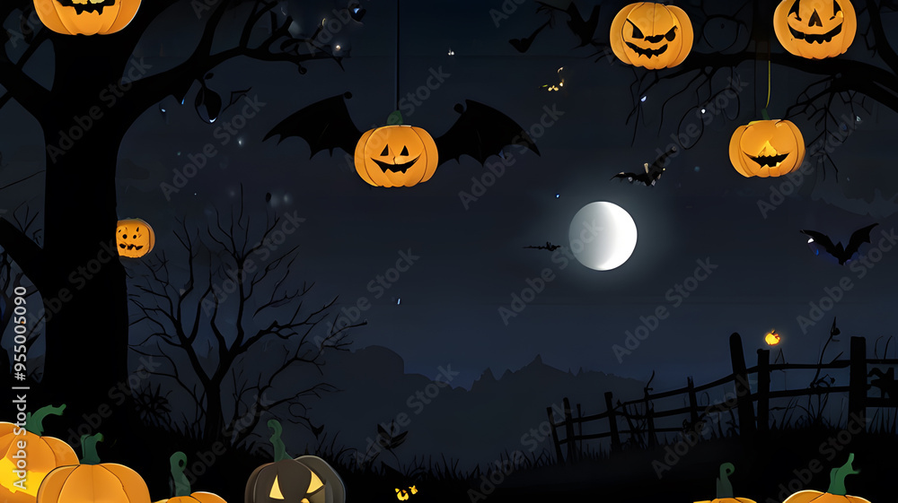 vector, vampire, helloween, happy, bat, invitation, moon, horror ...