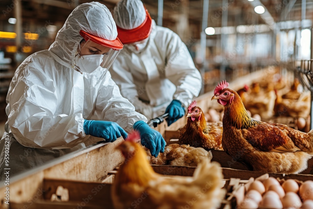 Farm Workers Collecting Eggs in Poultry Facility Stock Photo | Adobe Stock
