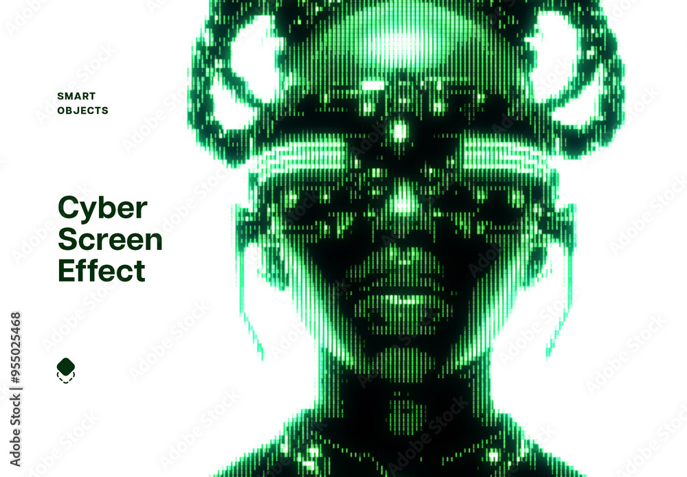 Cyber Screen Photo Effect Mockup Stock Template | Adobe Stock