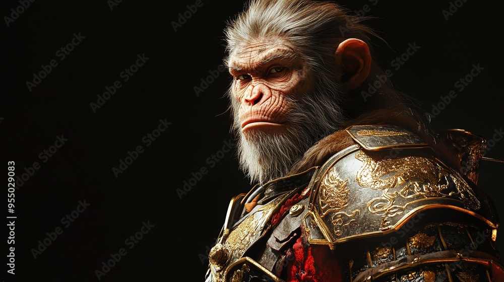 3D realistic of a monkey in armor, Monkey King Sun Wukong AI ...