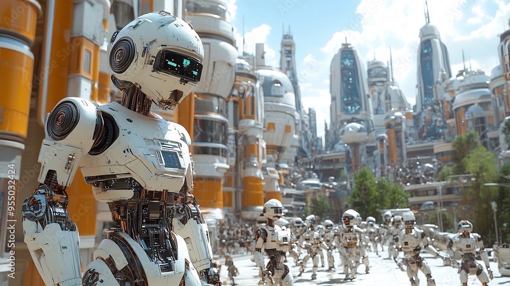 Digital artwork of robot uprising with robots of various designs ...