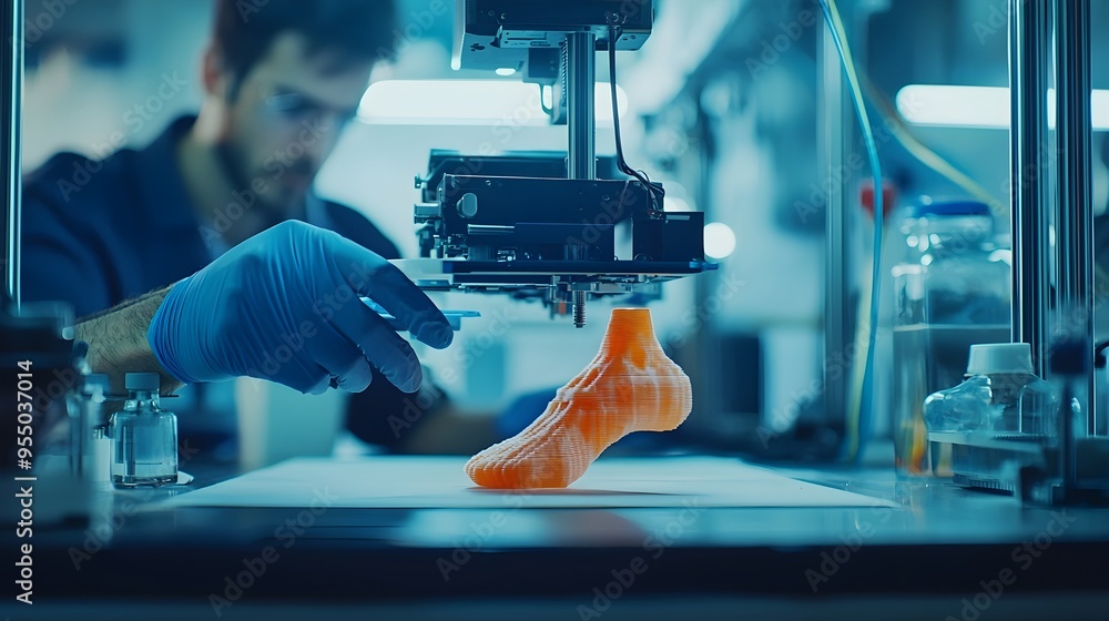 3D Printed Prosthetic Foot Fabrication in Modern Medical Tech Lab Stock ...