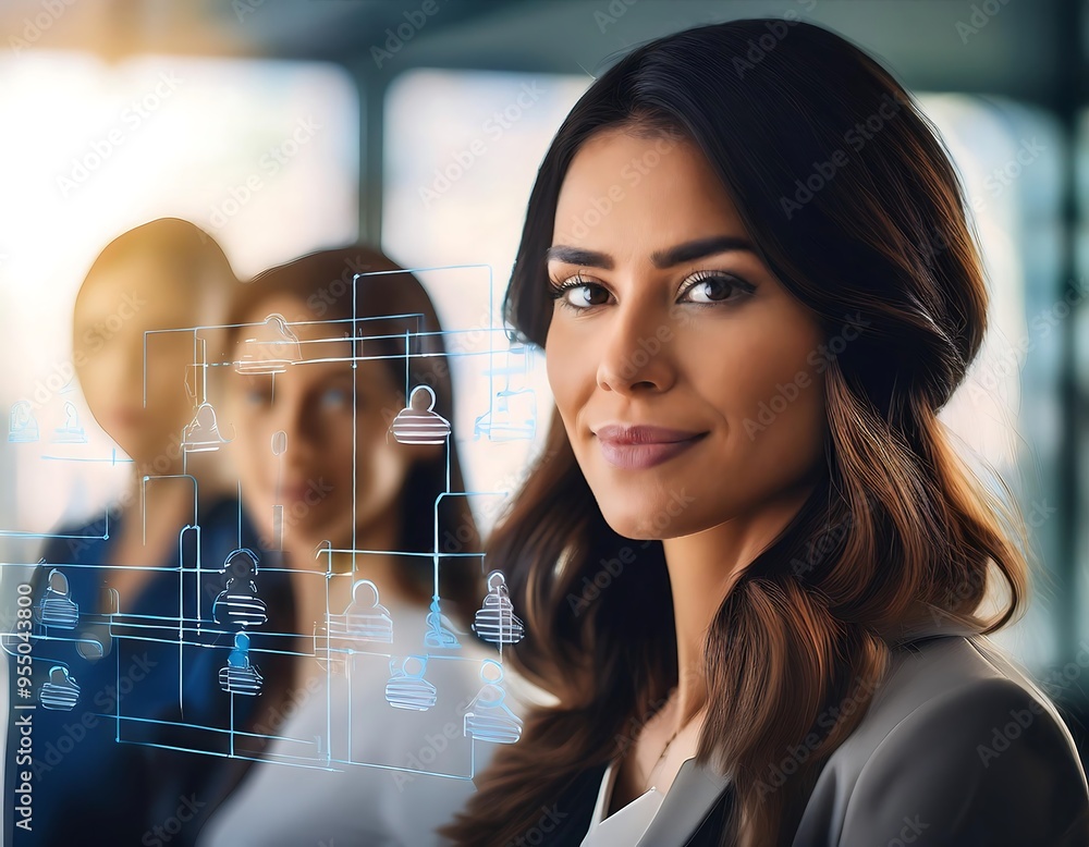 abstract digital representation organizational chart illuminated soft ...