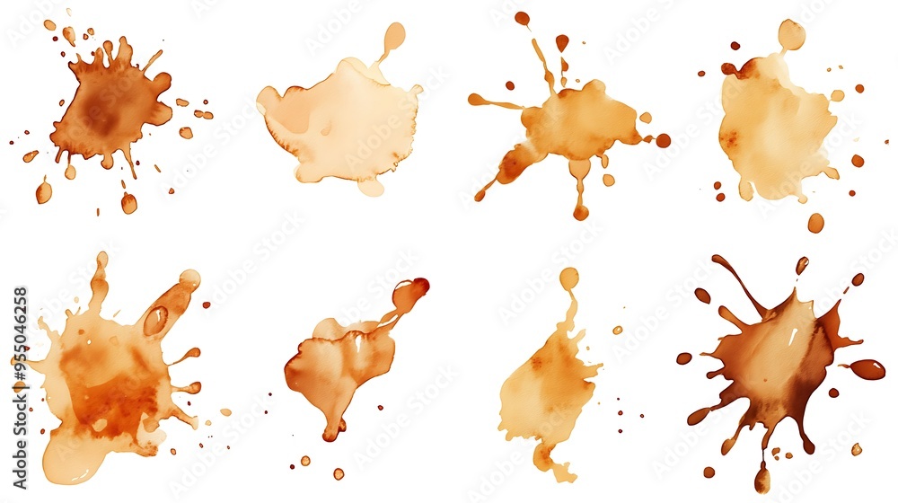 Watercolor Tea Stains Clipart Set - Vector Illustration with Flat ...