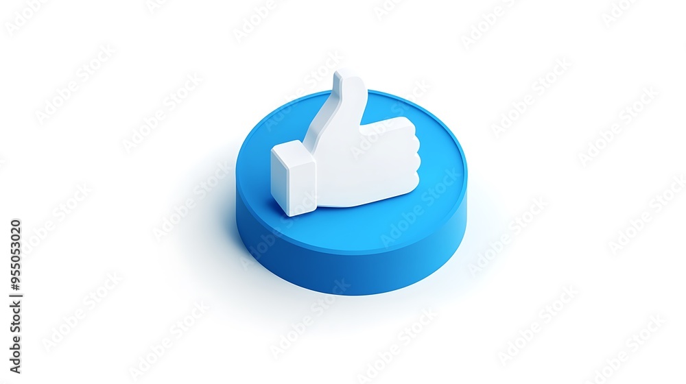 Shiny 3D Thumbs-up Icon in Blue Circle on White Background - High ...