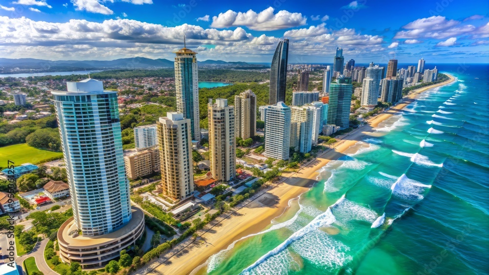 Luxurious high-rise hotel towers overlook the sun-kissed beaches and ...