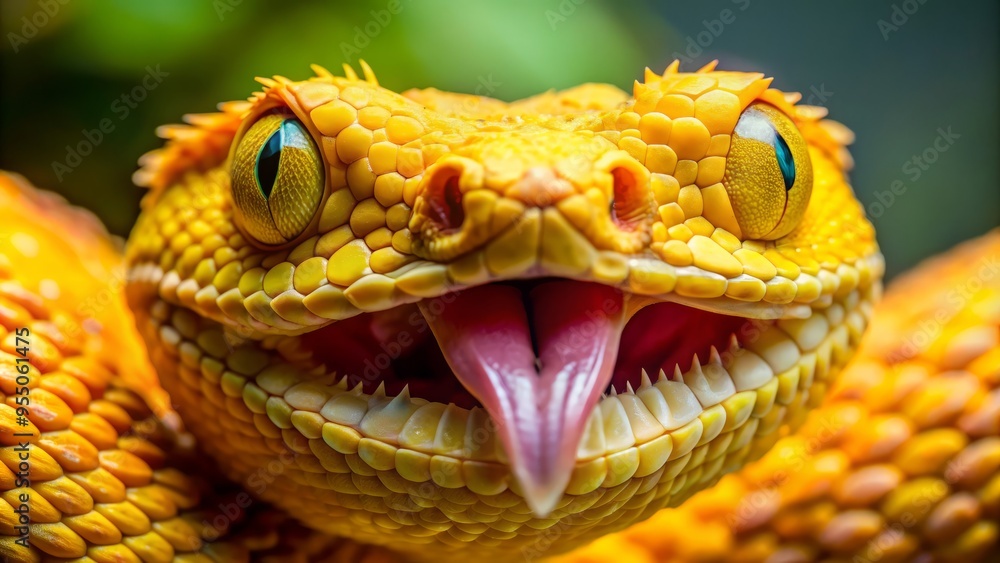 Macro image of a venomous eyelash viper snake's head, showcasing its ...
