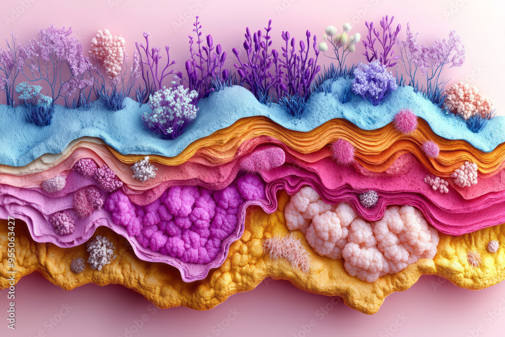 A cross-section of the human skin showing different layers, including ...