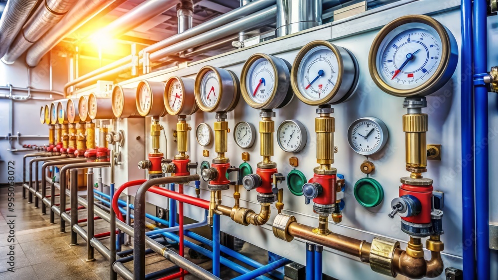 Modern HVAC system dashboard with various gauges, meters, and dials ...