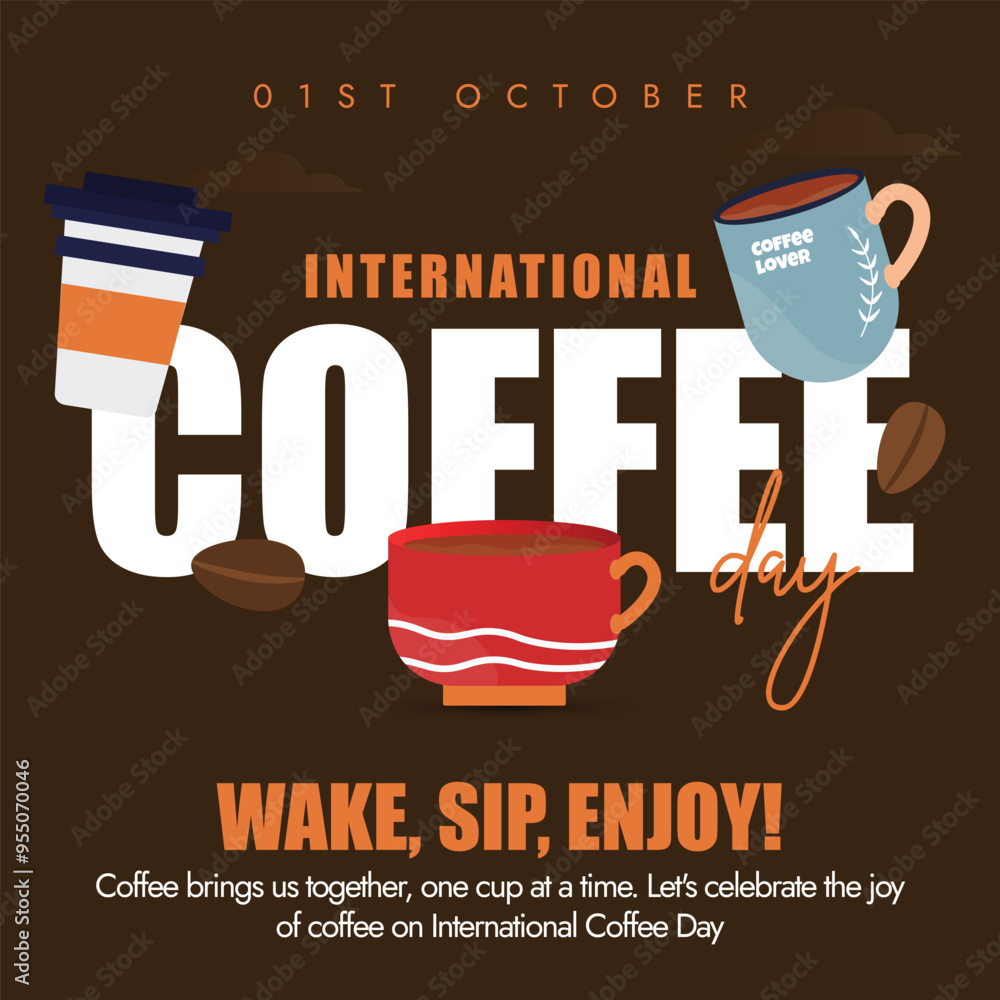 International Coffee Day. 1st October Coffee day celebration banner ...