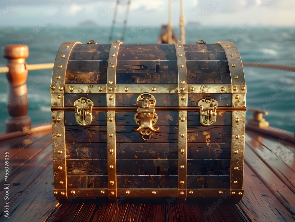 Weathered Treasure Chest Like Parcel Box with Golden Accents on Pirate ...