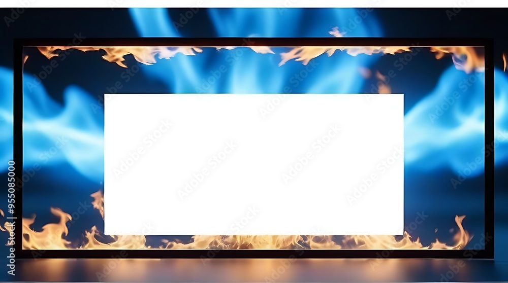 blue fire frame border isolated white background Stock Illustration ...