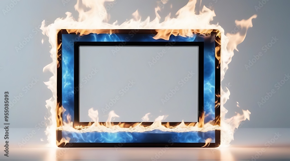 blue fire frame border isolated white background Stock Illustration ...