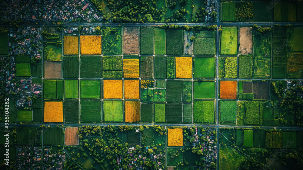 Land Planning, Aerial view displaying land divided into various plots ...