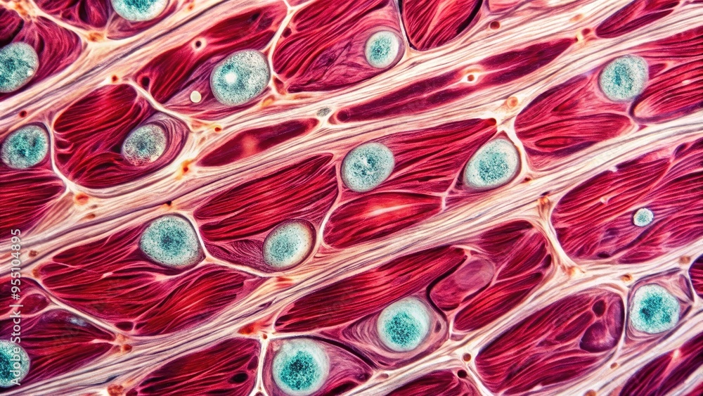 Microscopic view of smooth muscle tissue, exhibiting layers of spindle ...