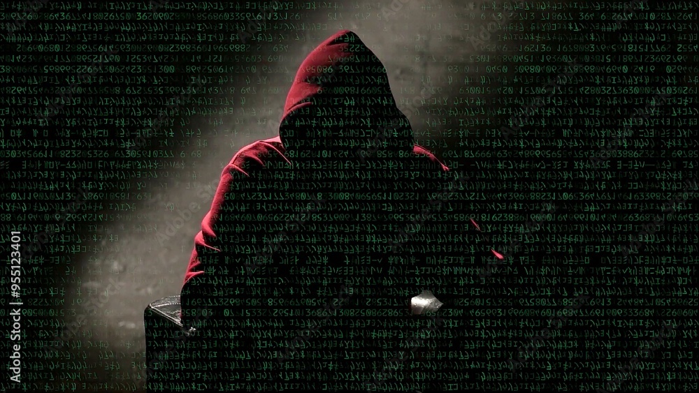 Anonymous man in a hood interview background, mysterious man sitting on ...