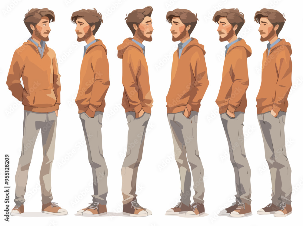 Young man character design for animation front side and back view ...
