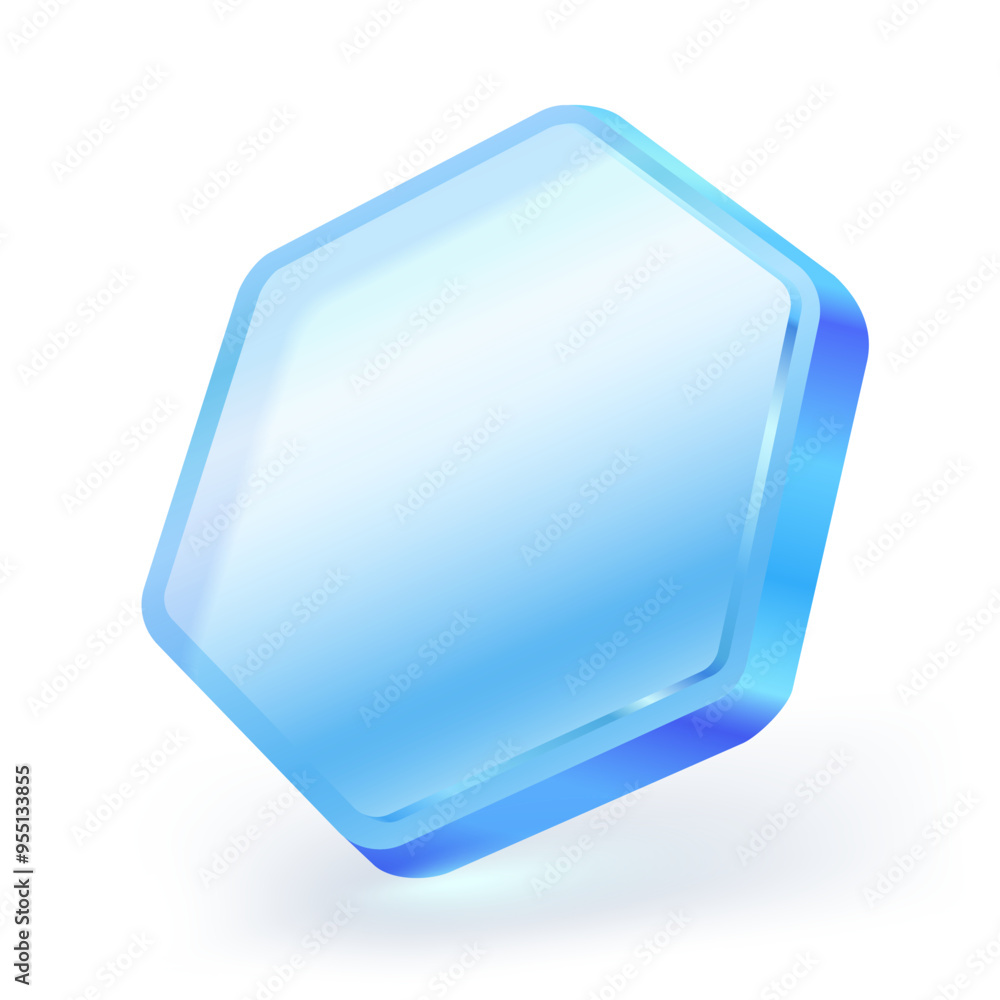 Hexagon blue glass shape. Polygon glossy transparent element isolated ...