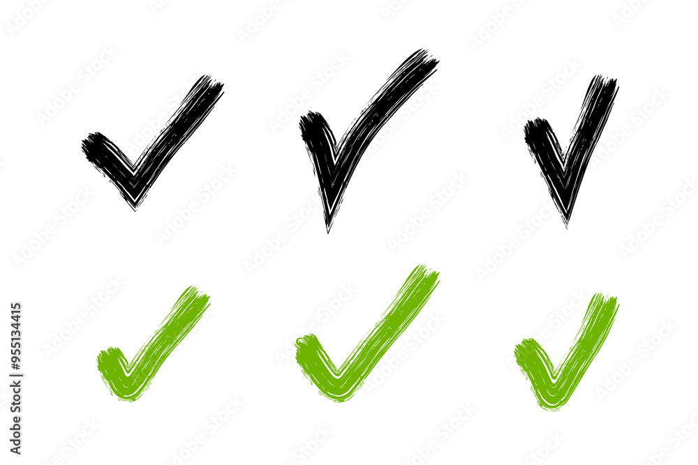 Grunge hand drawn tick mark collection. Check yes symbol vector ...