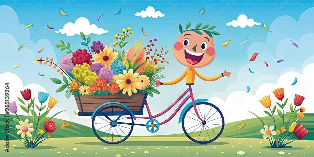 Vibrant cartoon illustration of a happy anthropomorphic bicycle, with ...