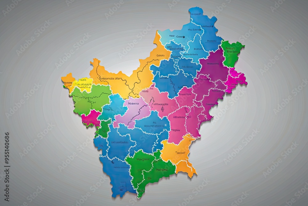 Vibrant colored map of Telangana state, India, highlighting its 33 ...