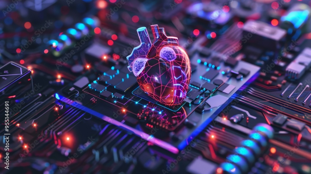 Artificial intelligence technology with a heart connected to the AI ...