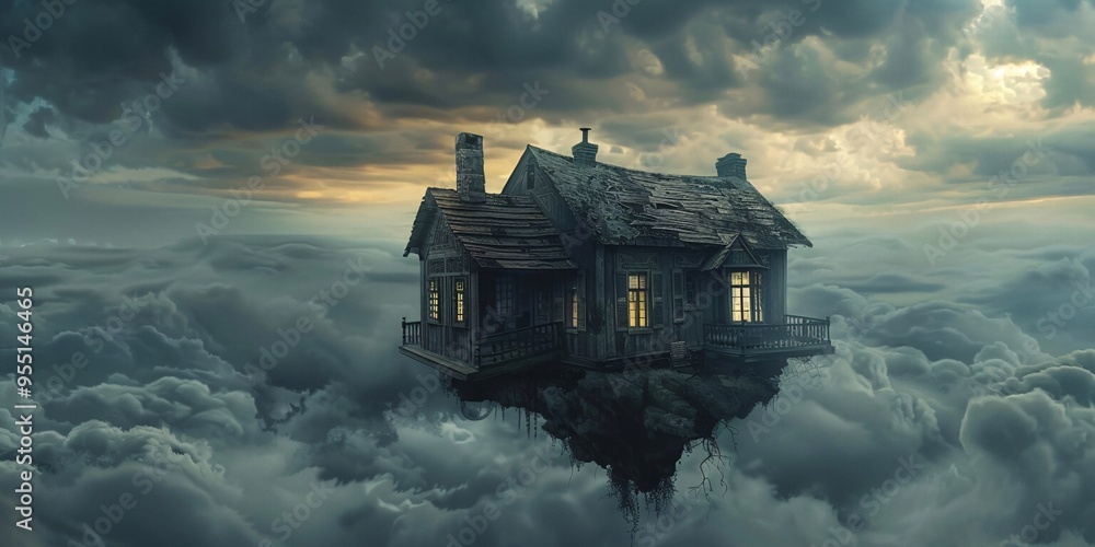 Mystical Floating Haunted Manor- Phantom House in the Clouds- Enchanted ...