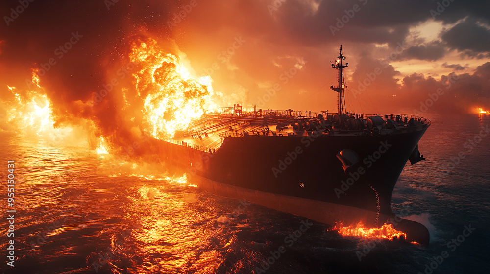 Fire on a cargo ship. A ship carrying liquefied gas caught fire ...