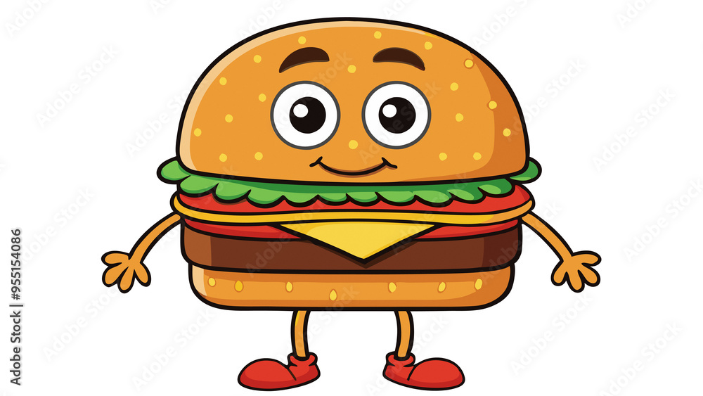 Cartoon illustration of a burger with a smiling face, arms and legs ...
