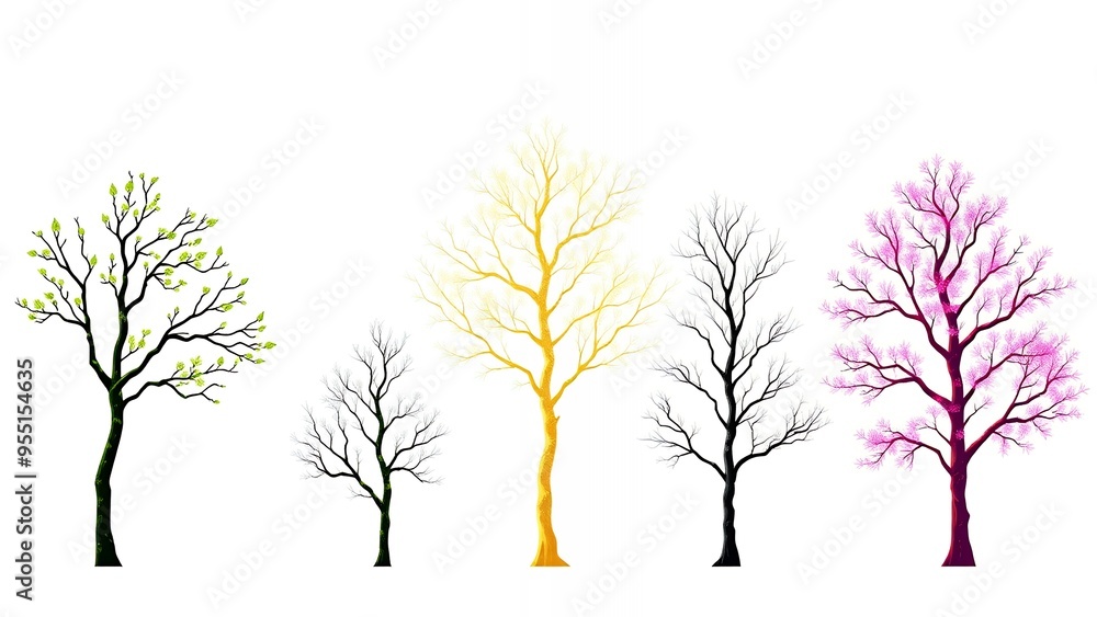 Five trees in various stages of growth, a visual representation of life ...